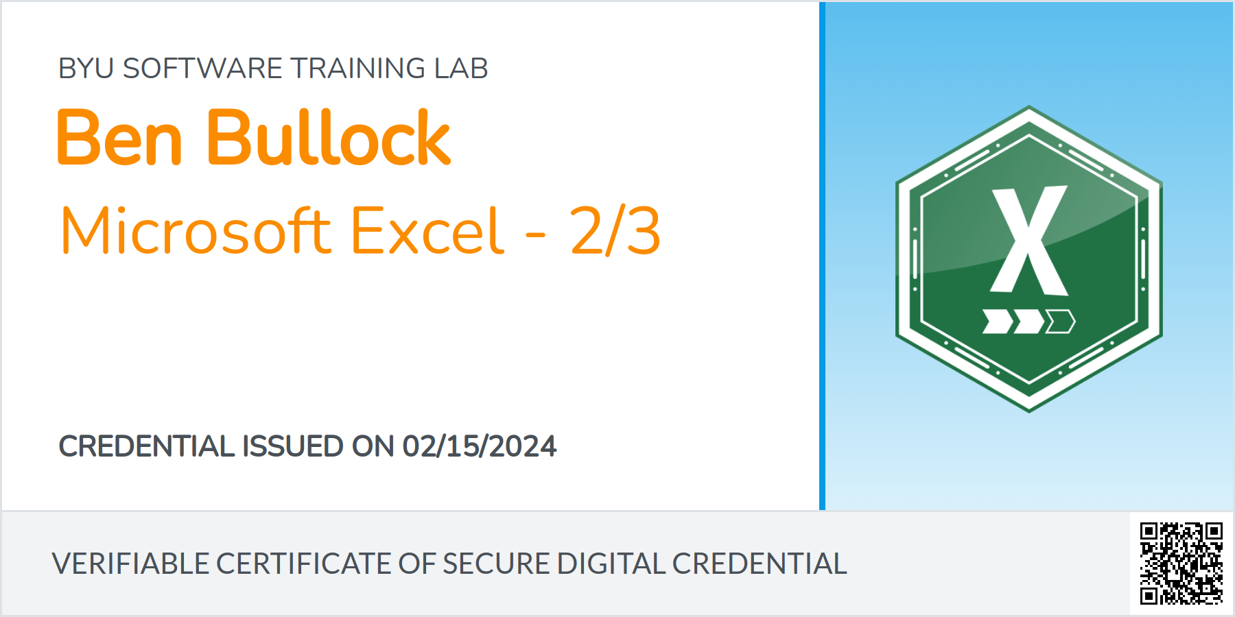 Ben Bullock - Microsoft Excel - 2/3 - Badge List